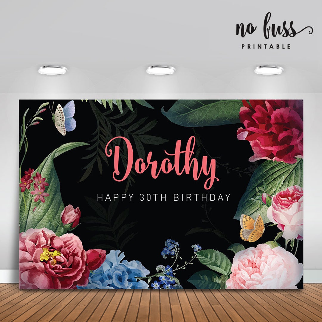 Floral Backdrop Girls Party Banner Poster Signage Personalised ...