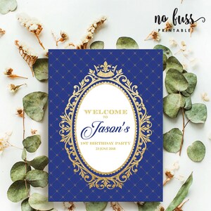 Printable Welcome Sign | Royal Blue and Gold Sparkling Party Welcome ...