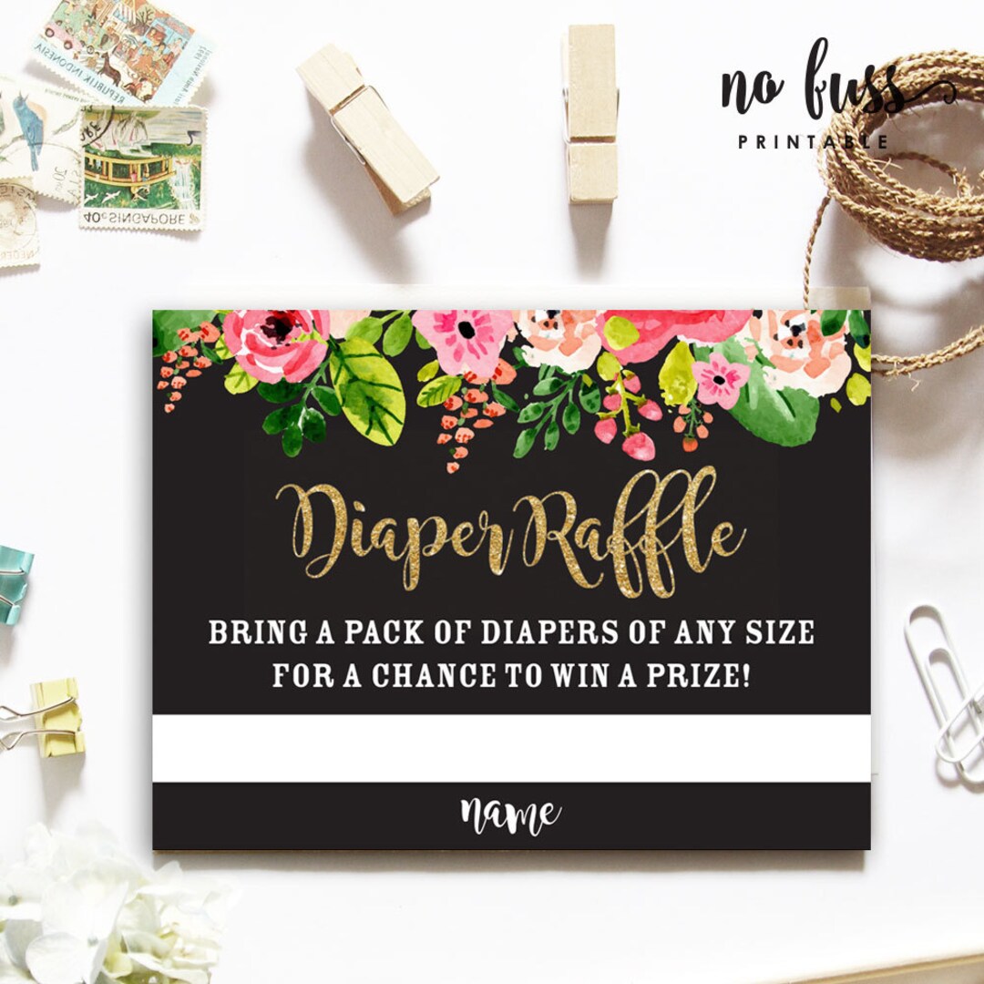 Watercolor Flower Diaper Raffle Tickets Diaper Game Baby Diaper Shower ...