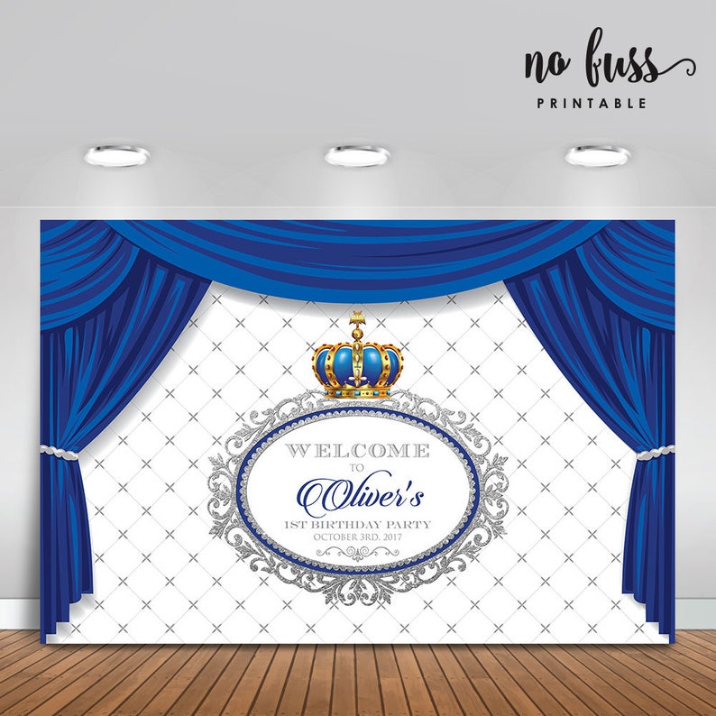 Blue and Silver Prince Crown Backdrop Boys Party Banner - Etsy
