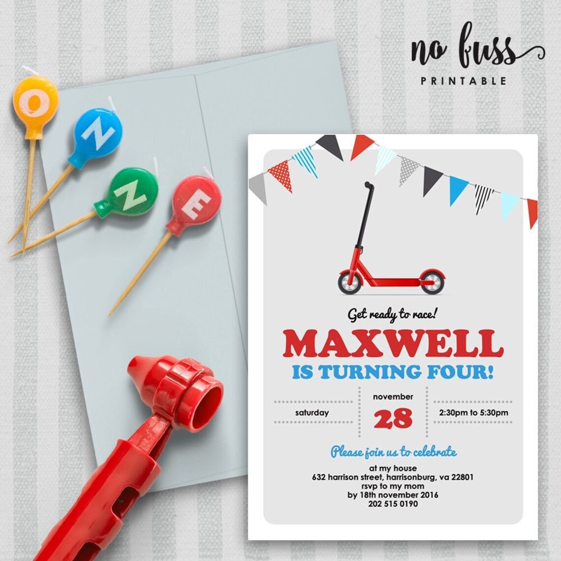 Scooter Birthday Invitation 5x7 Editable PDF File - Etsy