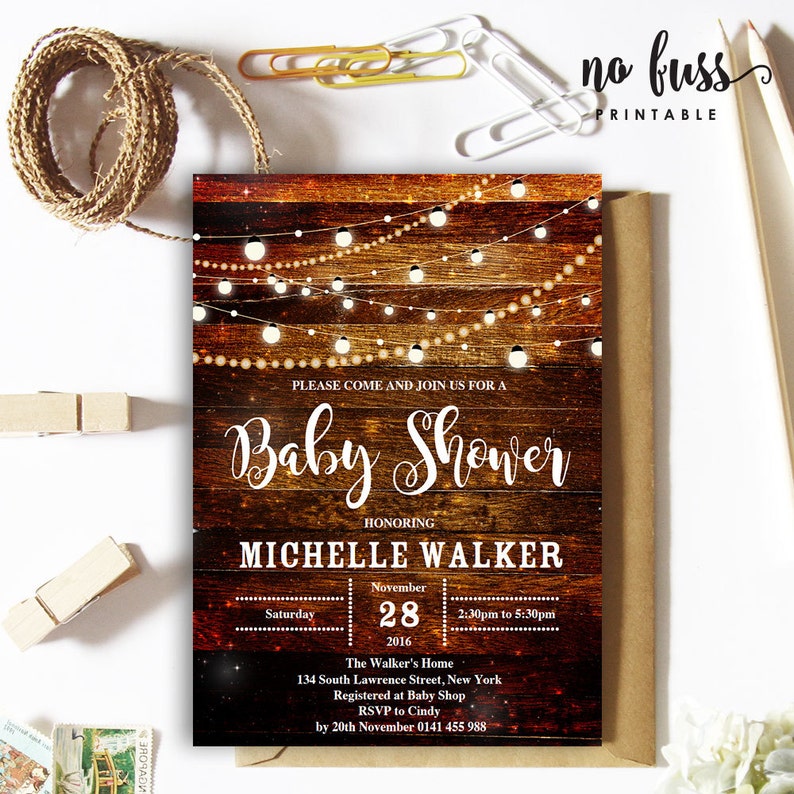 Rustic Baby Shower Invitation 5x7 Editable PDF Instant - Etsy