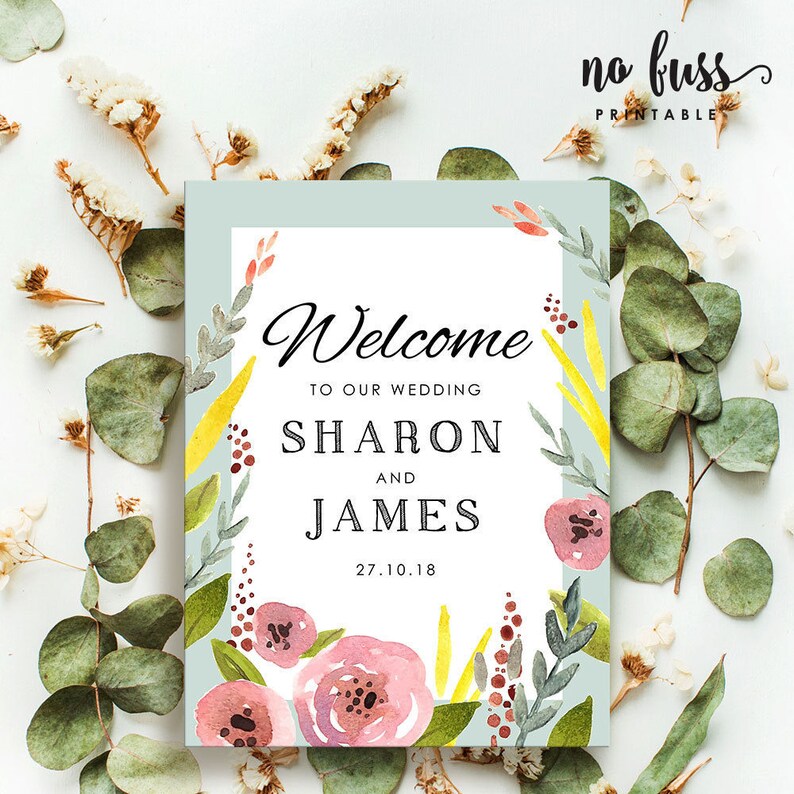Printable Welcome Sign Watercolor Floral Party Welcome Sign - Etsy