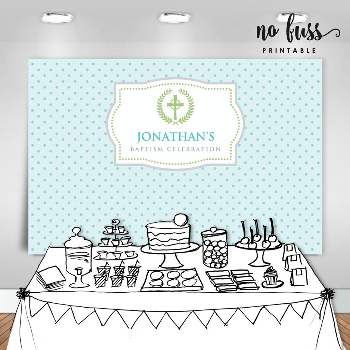 Baby Boy Christening Backdrop | Baptism Celebration | Banner | Poster ...