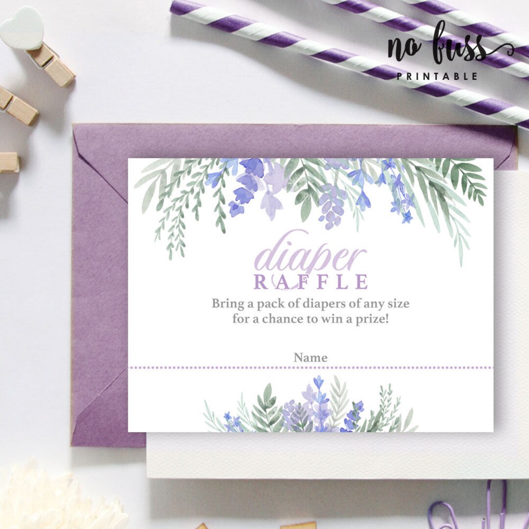 Lavender Flower Diaper Raffle Tickets Diaper Game Baby Diaper Shower ...