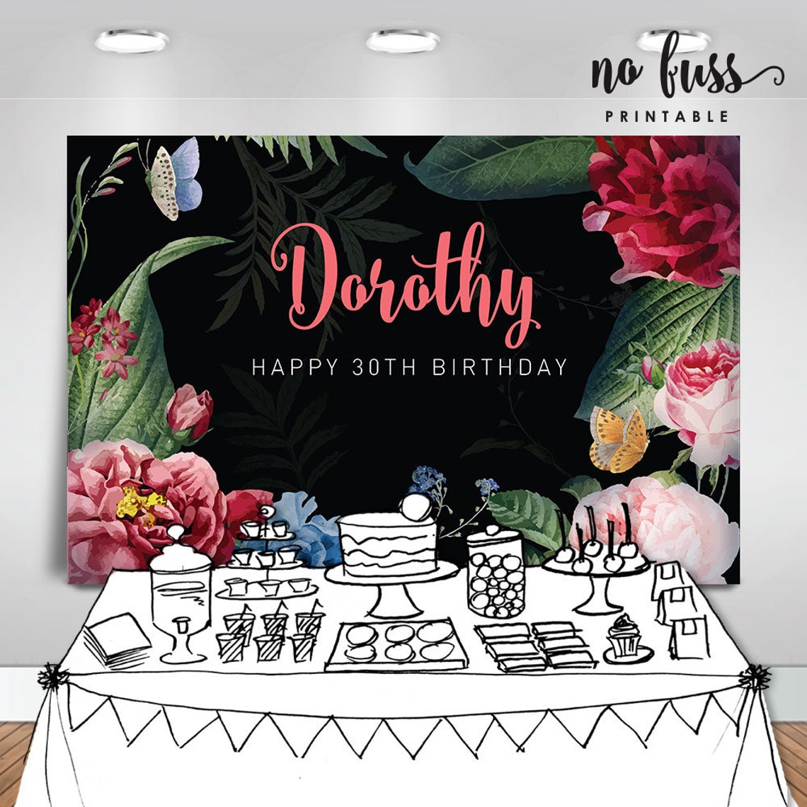 Floral Backdrop Girls Party Banner Poster Signage - Etsy