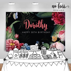 Floral Backdrop Girls Party Banner Poster Signage - Etsy