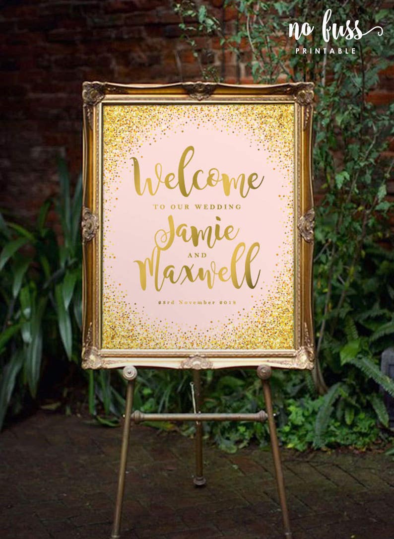Printable Welcome Sign Pink and Gold Sparkling Party Welcome - Etsy