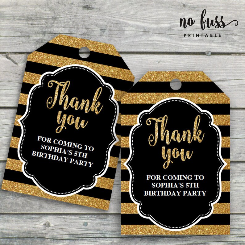 Black and Gold Stripe Thank You Tag Favour Tag Gift Tag - Etsy