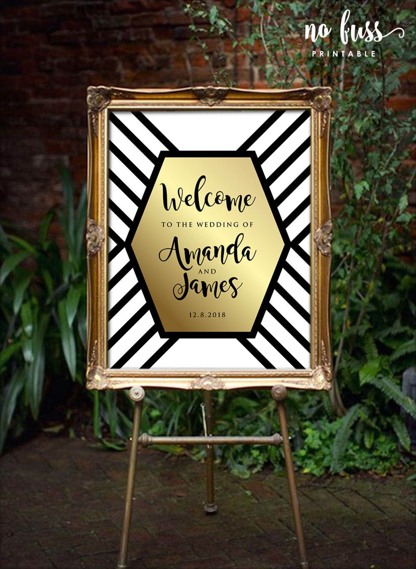 Printable Welcome Sign Black and White Stripe Party Welcome | Etsy