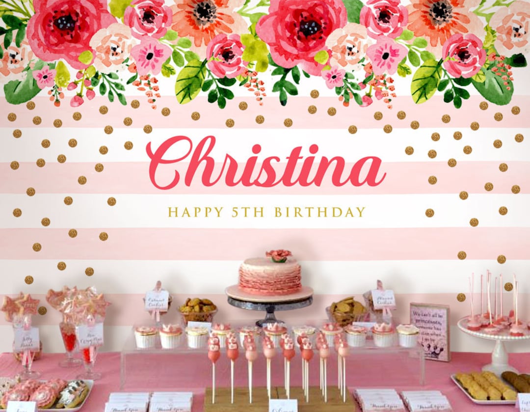 Watercolor Flower Backdrop | Girls Party Banner | Poster | Signage ...