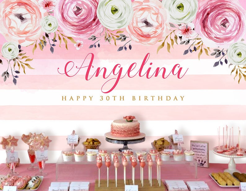 Floral Backdrop Girls Party Banner Poster Signage - Etsy