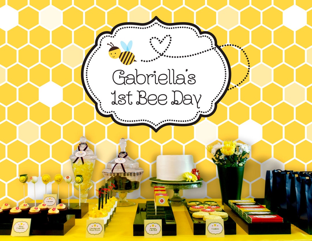 First Bee Day Backdrop | Party Banner | Poster | Signage | Personalised ...