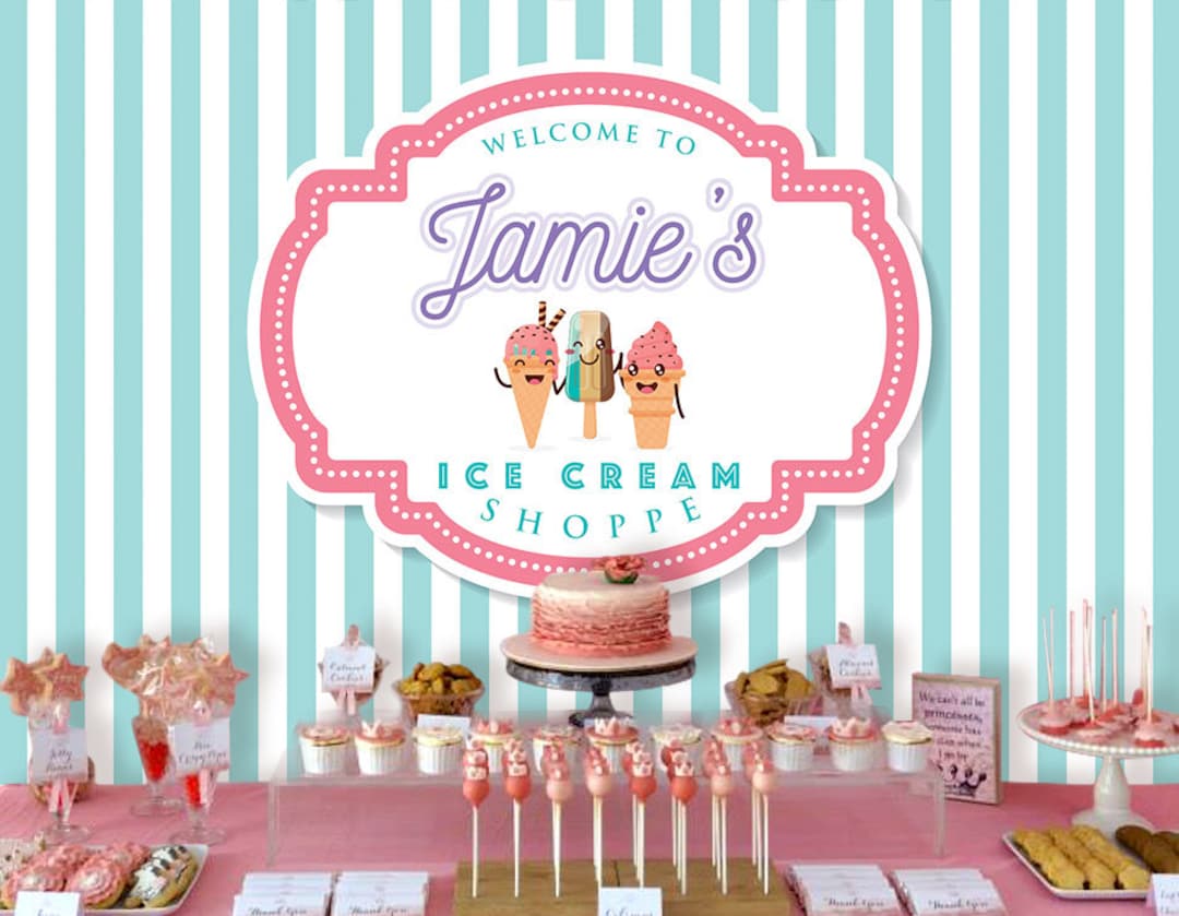 Ice Cream Shoppe Backdrop | Party Banner | Poster | Signage ...