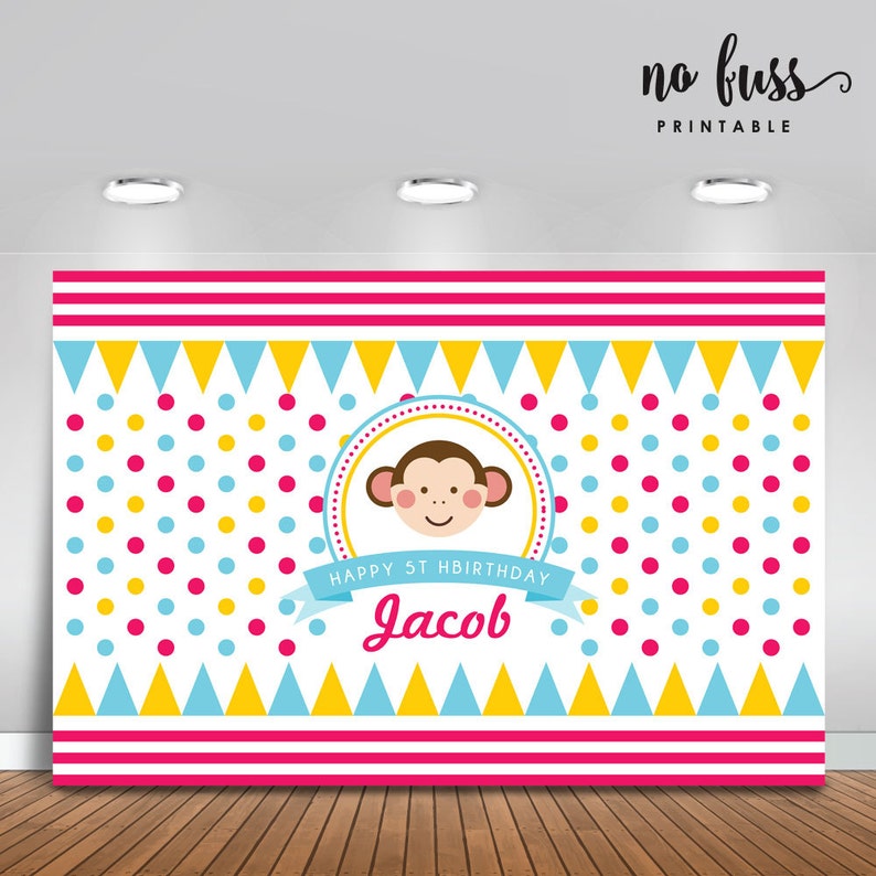Happy Monkey Backdrop Baby Boy Party Banner Poster - Etsy