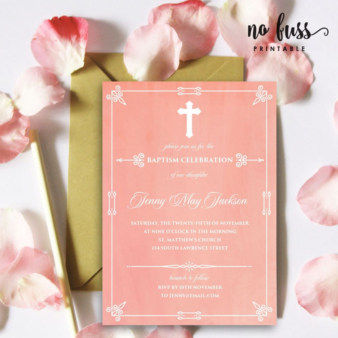 Simple and Elegant Baptism Invitation Christening 5x7 Editable PDF File ...