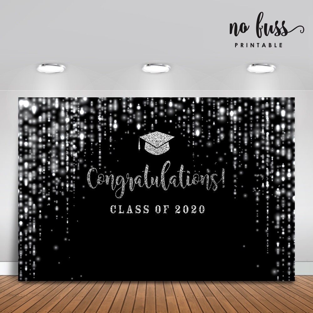 Black and Silver Backdrop Graduation Party Poster - Etsy