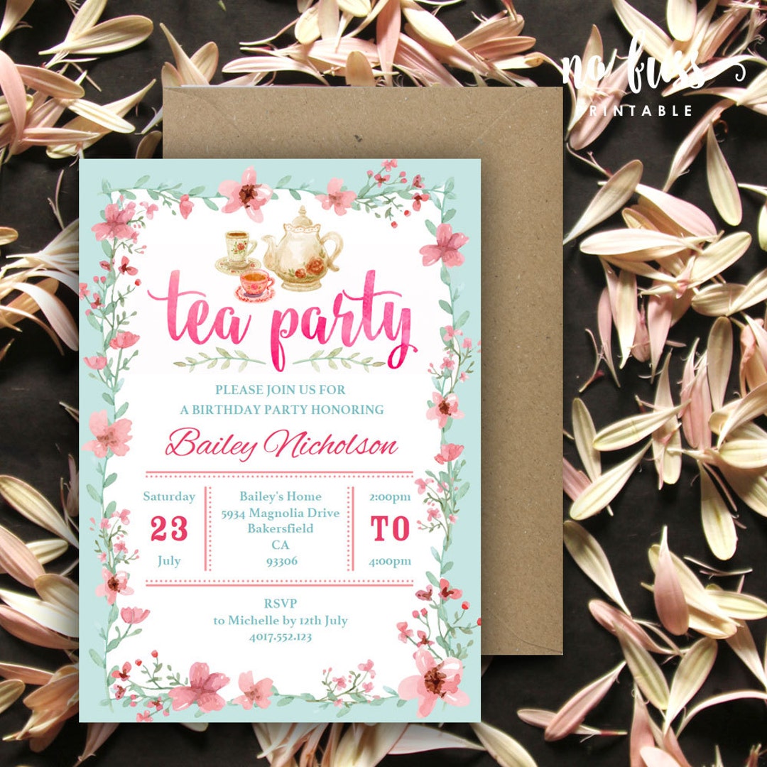 Tea Party Invitation 5x7 Editable PDF File Instant Download Personalize ...