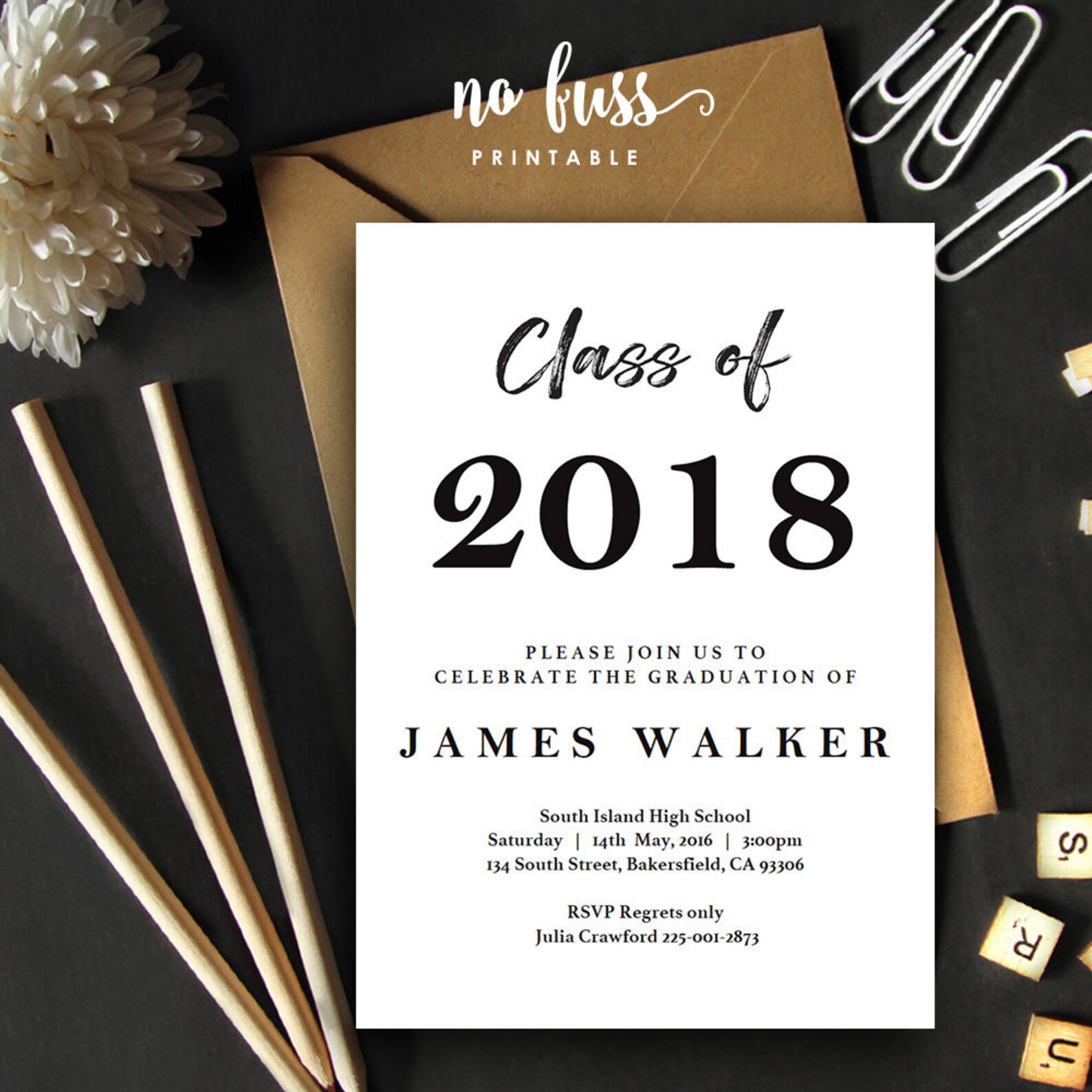 Black and White Graduation Invitation 5x7 Editable PDF - Etsy
