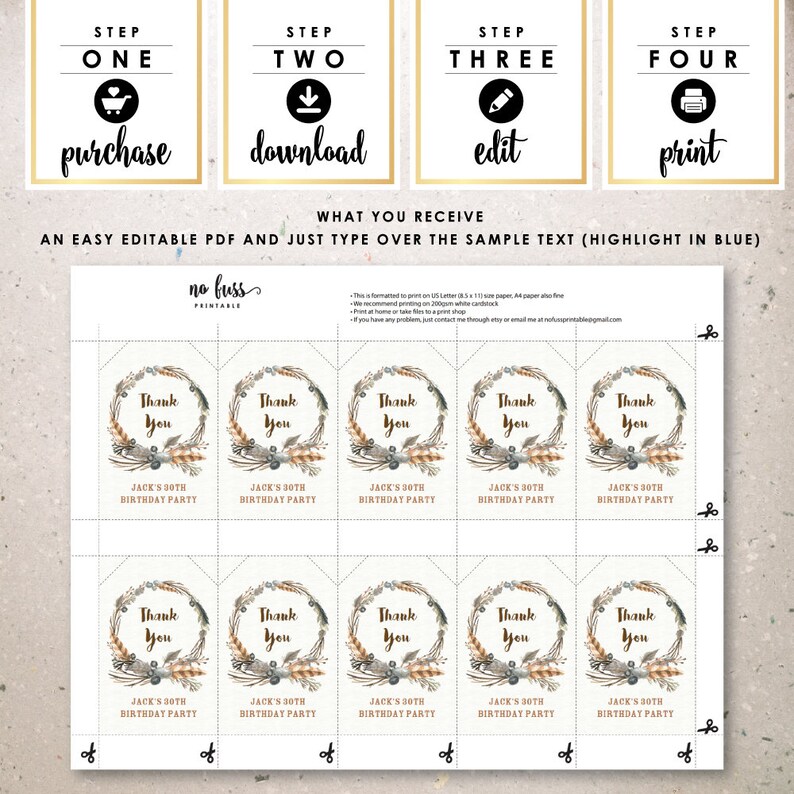 Boho Thank You Tag Favour Tag Editable PDF File Instant - Etsy