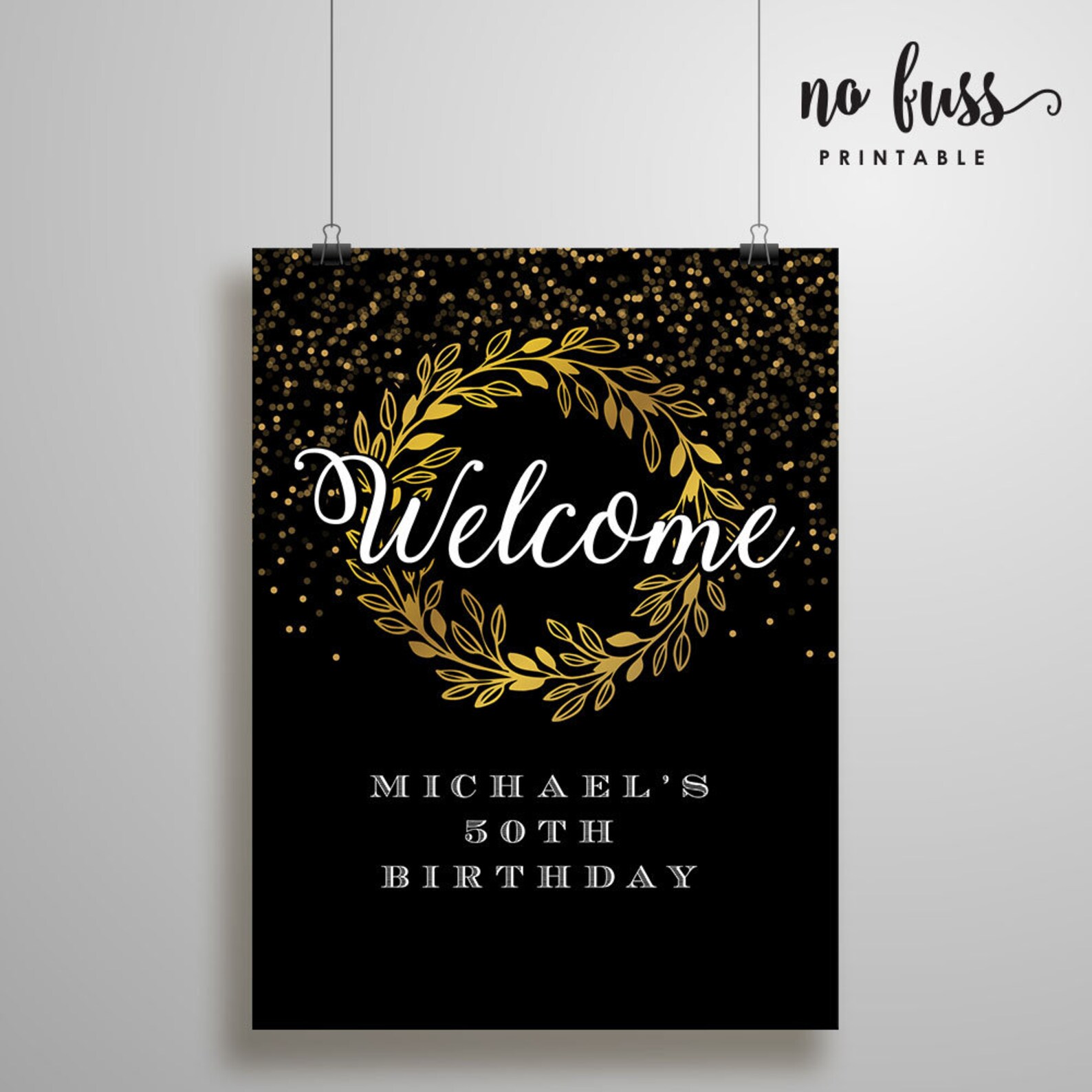 Printable Welcome Sign Black and Gold Sparkling Party - Etsy