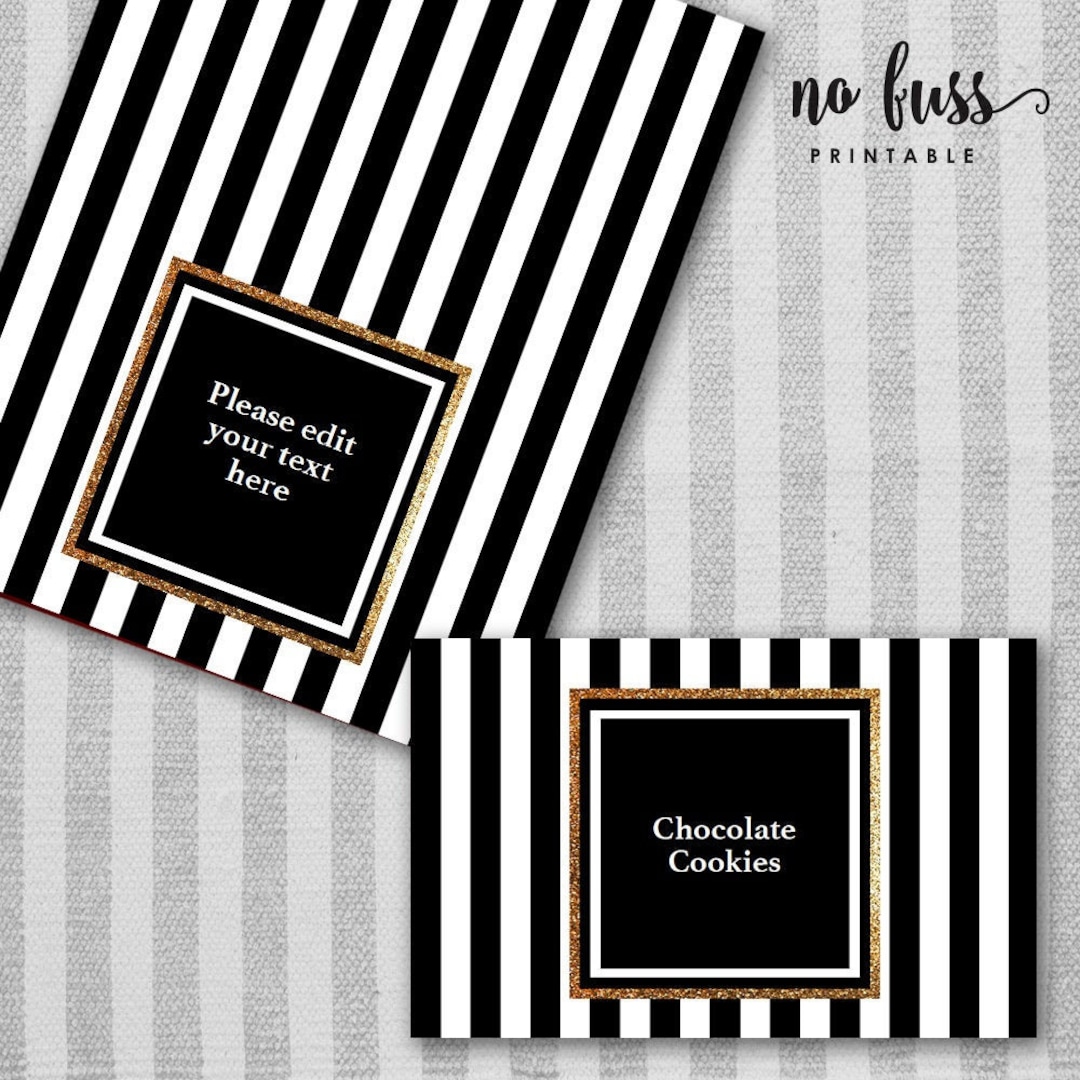 Black and Gold Food Label Tents Card Editable PDF File Instant Download ...