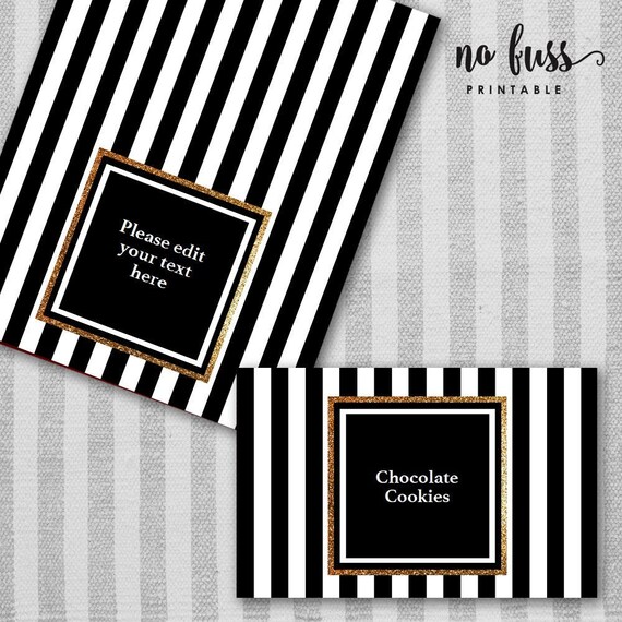 Black and Gold Food Label Tents Card Editable PDF File - Etsy México