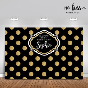 Polka Dot Black and Gold Backdrop Adults Party Banner Poster Signage ...