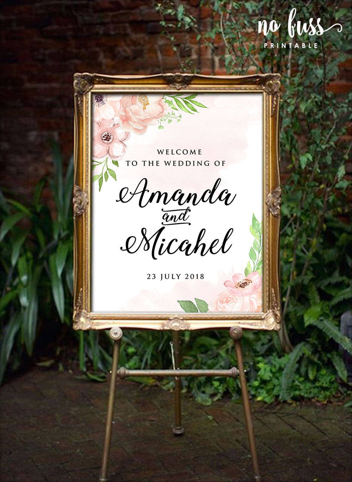 Printable Welcome Sign Floral and Gold Party Welcome Sign - Etsy