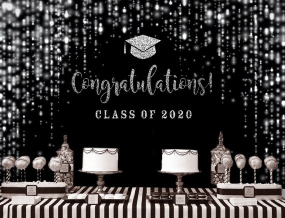 Black and Silver Backdrop Graduation party Poster | Etsy