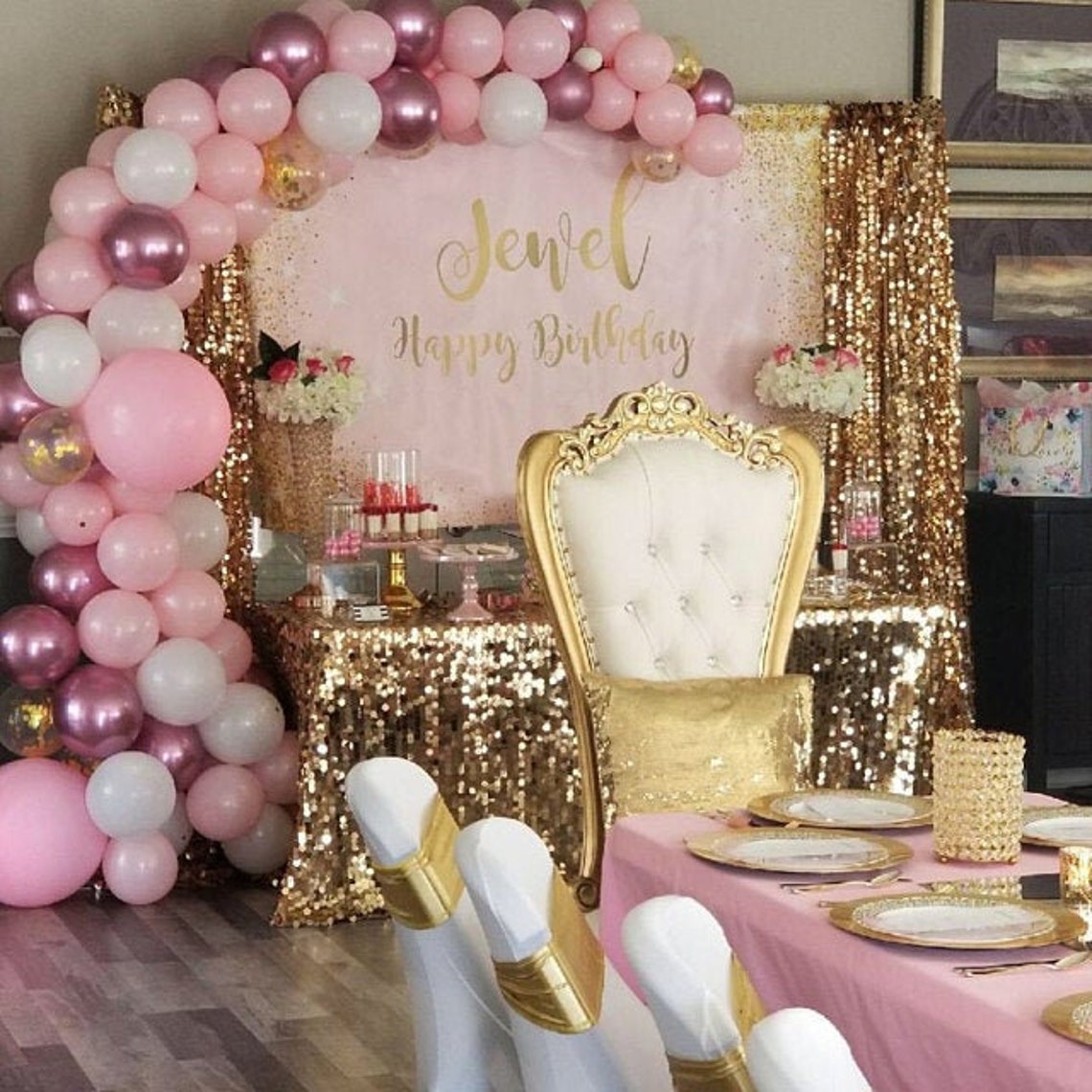 Pink and Gold Glitter Backdrop Adults Party Banner Poster - Etsy