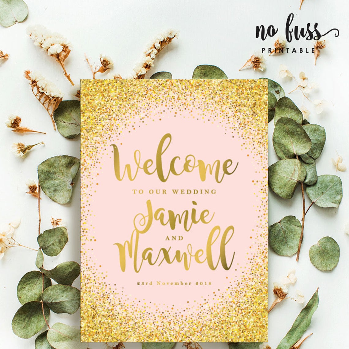 Printable Welcome Sign Pink and Gold Sparkling Party Welcome - Etsy