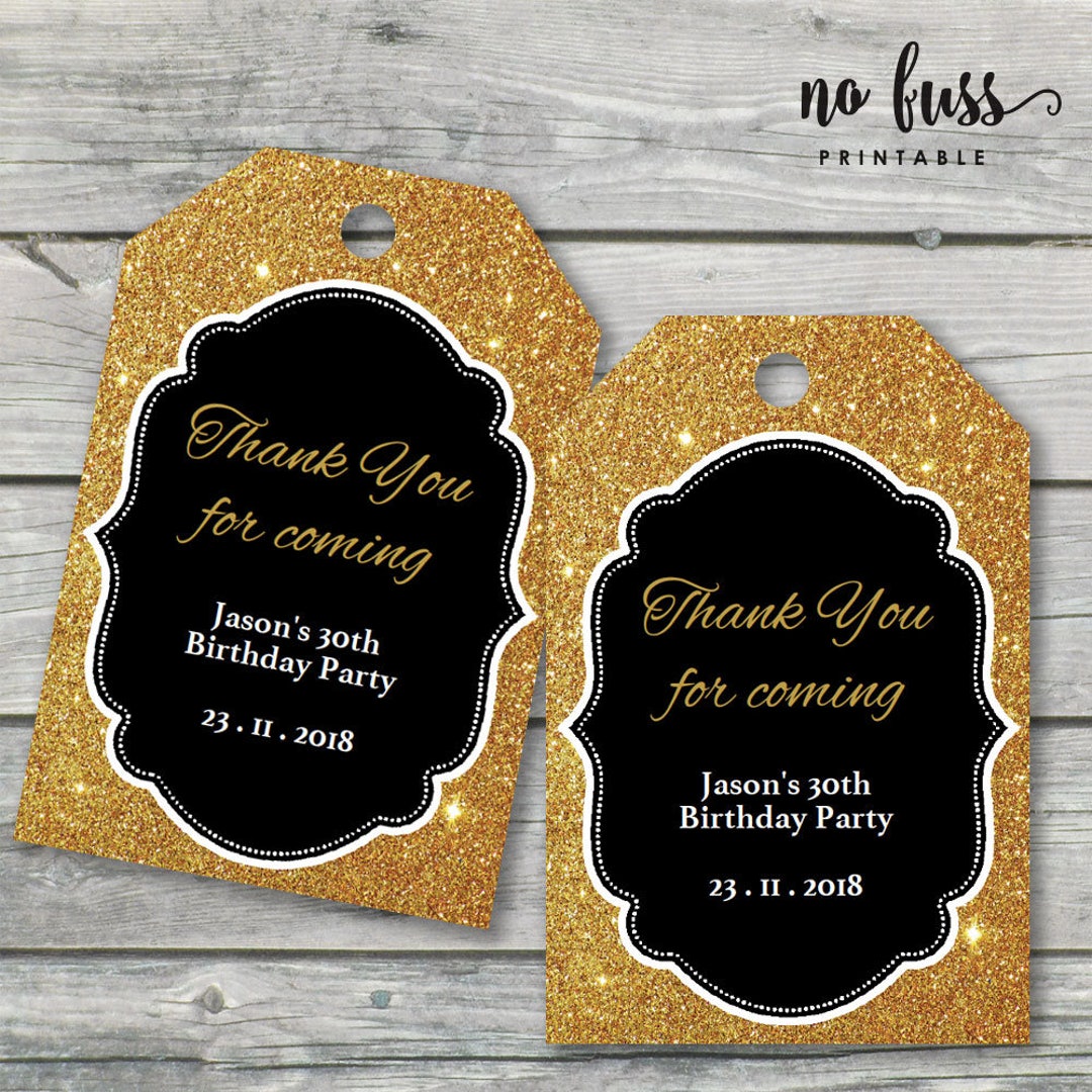 Black and Gold Thank You Tag Favour Tag Gift Tag Editable PDF File ...