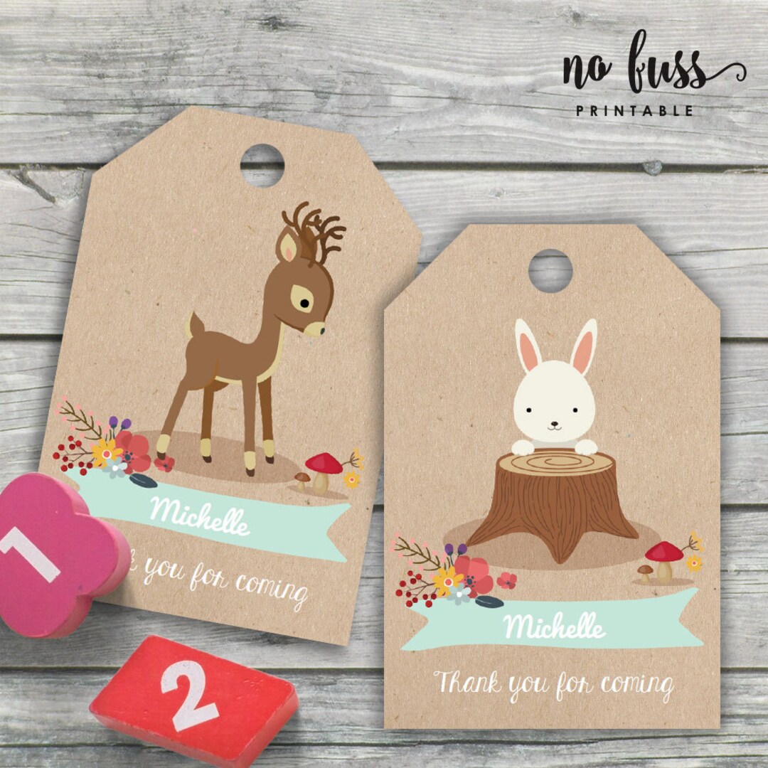 Woodland Animals Thank You Tag Favour Tag Editable PDF - Etsy