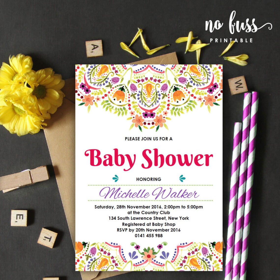 Fiesta Baby Shower Invitation 5x7 Editable PDF Instant | Etsy
