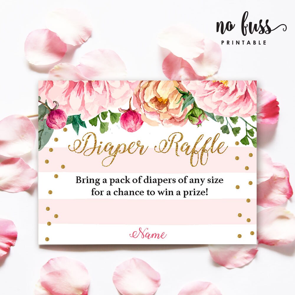 Pink Watercolor Flower Diaper Raffle Tickets Diaper Game | Etsy