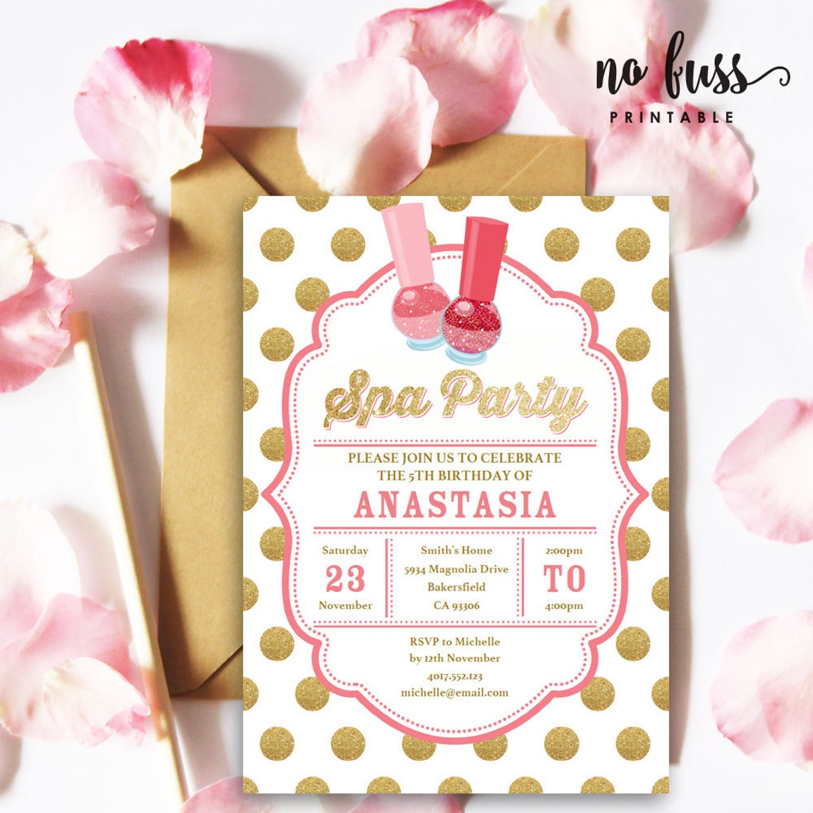 Nail Spa Party Birthday Invitation 5x7 Editable PDF File - Etsy