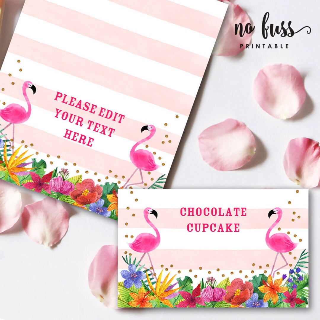 Flamingo Food Label Tents Card Editable PDF File Instant Download ...