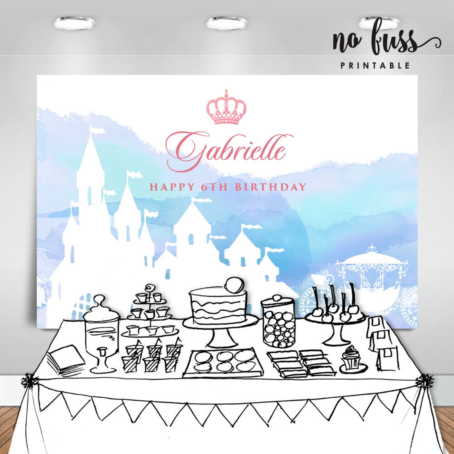 Blue Castle Backdrop Princess Cinderella Party Banner - Etsy Canada