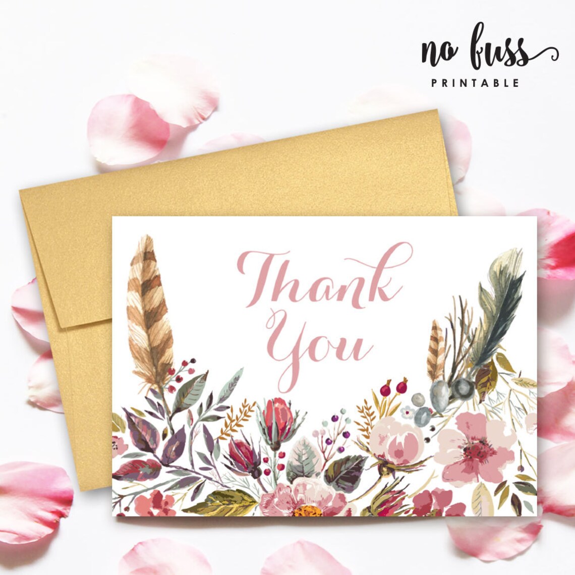 Watercolor Flower Thank You Card Thank You Note Fits A1 | Etsy