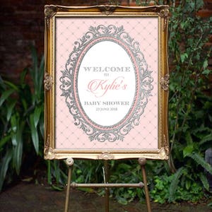 Printable Welcome Sign | Pink and Silver Sparkling Party Welcome Sign ...