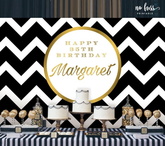 Chevron Black and White Backdrop Printable Digital Party - Etsy
