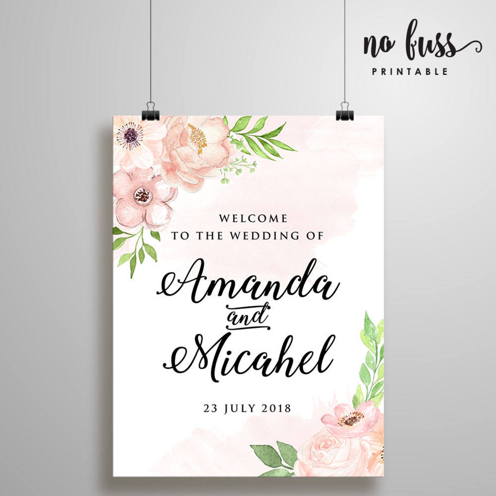Printable Welcome Sign Floral and Gold Party Welcome Sign - Etsy