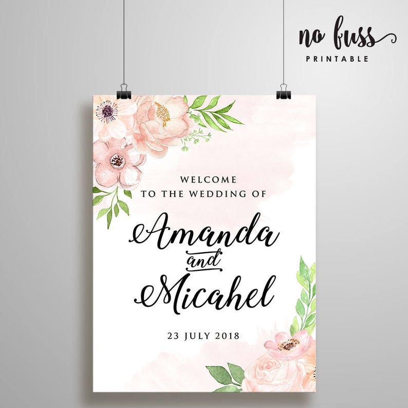 Printable Welcome Sign Floral and Gold Party Welcome Sign - Etsy