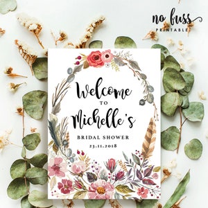 Printable Welcome Sign Watercolor Floral Party Welcome Sign Poster ...