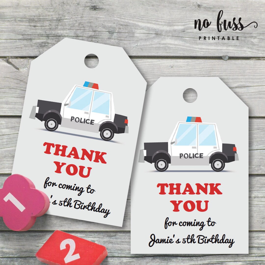 Police Car Thank You Tag | Favour Tag | Gift Tag | Editable PDF File ...