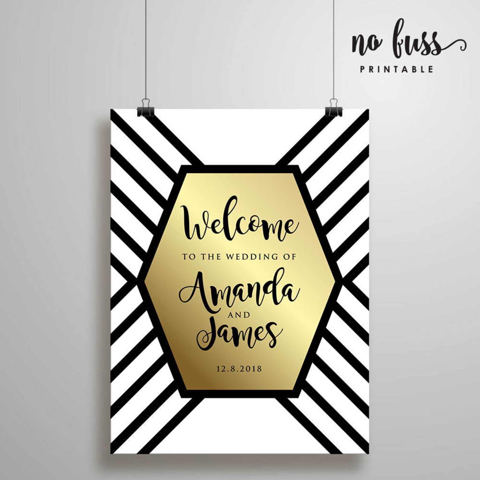 Printable Welcome Sign Black and White Stripe Party Welcome | Etsy