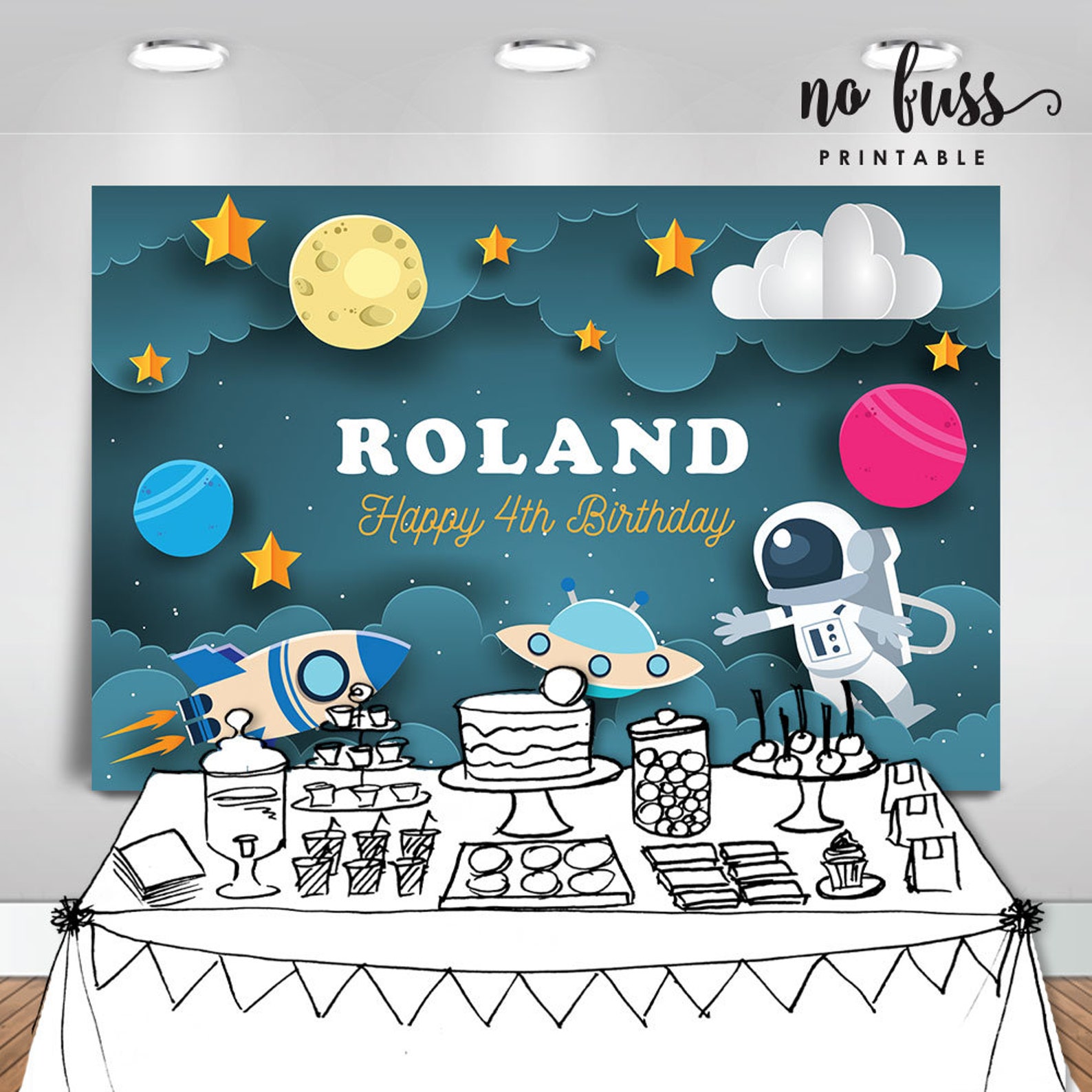Astronaut Backdrop Party Banner Poster Signage - Etsy