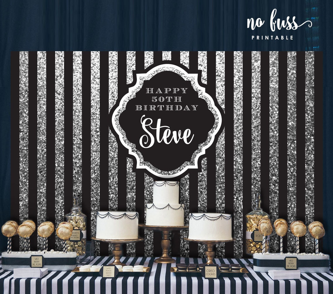 Black and Silver Backdrop | Adults Party Banner | Poster | Signage ...