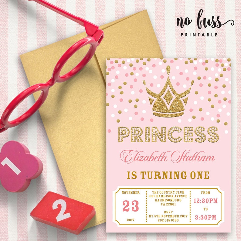 Princess Crown Invitation 5x7 Editable PDF File Instant - Etsy